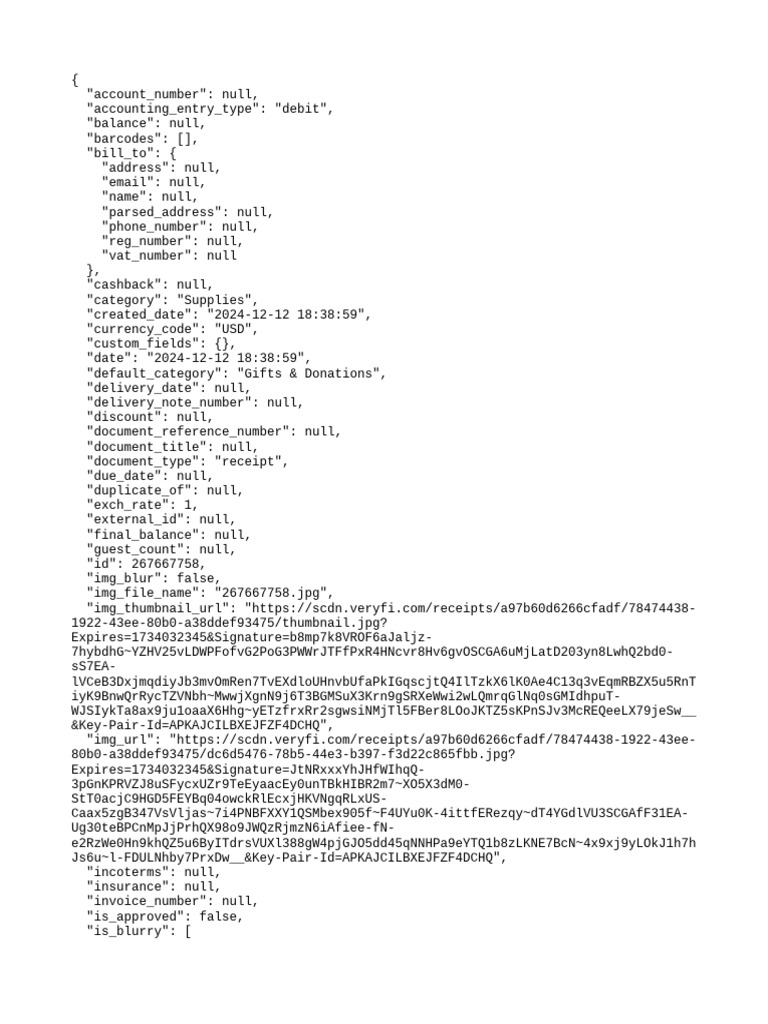 Veryfi Json Extracted Data Receipt - JSON | PDF | Computing