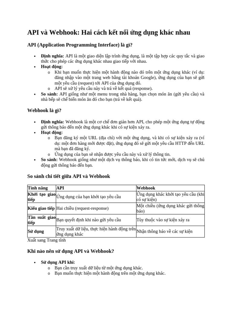 Phân Biệt API Và Webhook | PDF