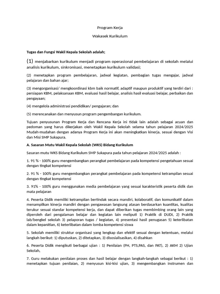 Program Kerja WAKA KURIKULUM | PDF