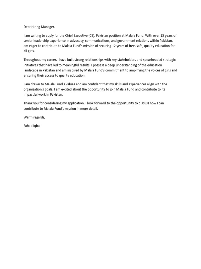 Cover Letter - Malala Funds | PDF