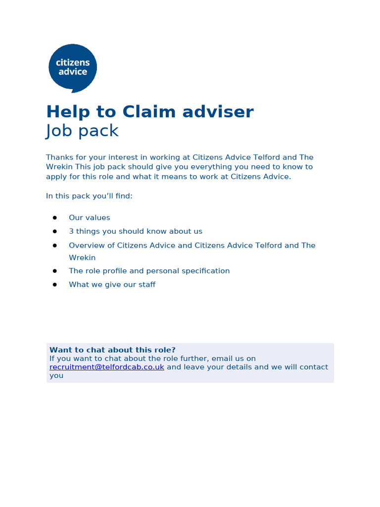 August 2024 Help To Claim Job Pack | PDF