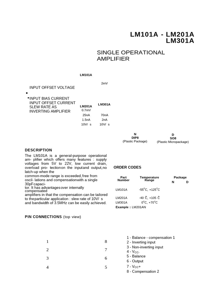Lm101a Lm201a | PDF | Amplifier | Electrical Engineering