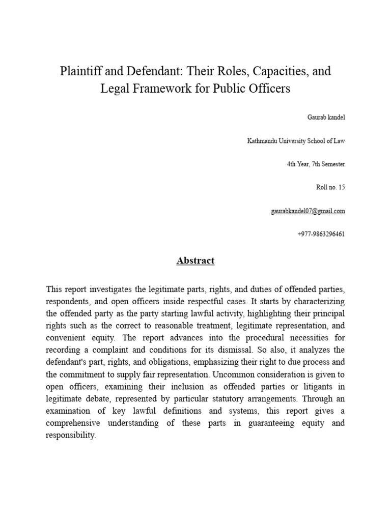 Plaintiff and Defendant - Their Roles, Capacities, and Legal Framework ...