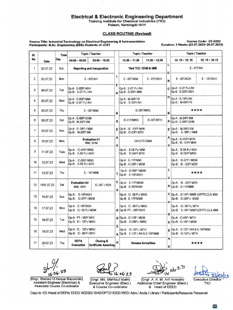 Class Routine Revised JUST PDF | PDF