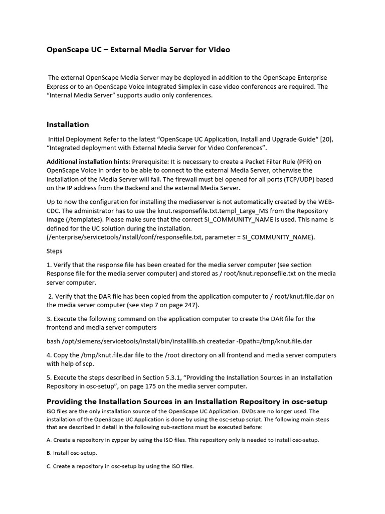 OpenScape UC Video Server Setup Guide | PDF | Session Initiation Protocol | Port (Computer ...