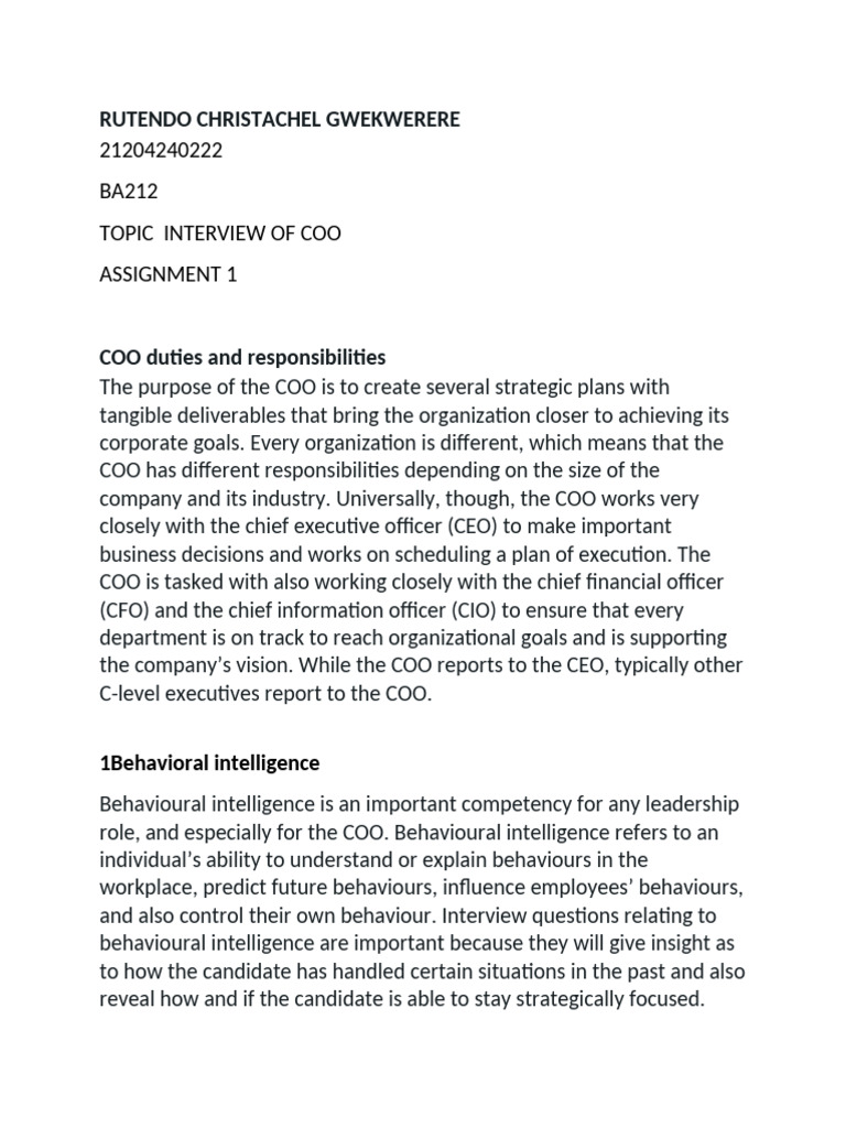 COO Interview Questions and Insights | PDF | Chief Information Officer ...