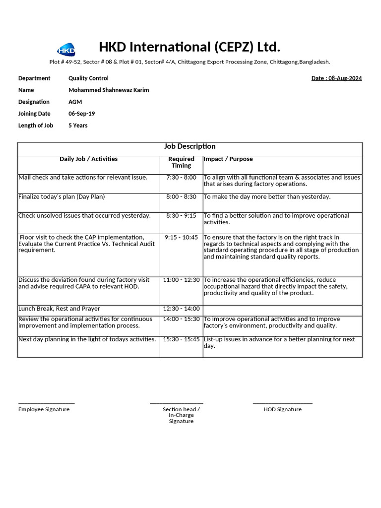 Daily Job Details (Newaz) | PDF | Workplace | Business