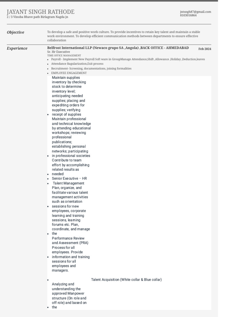 jayant cv | PDF | Human Resources | Employment