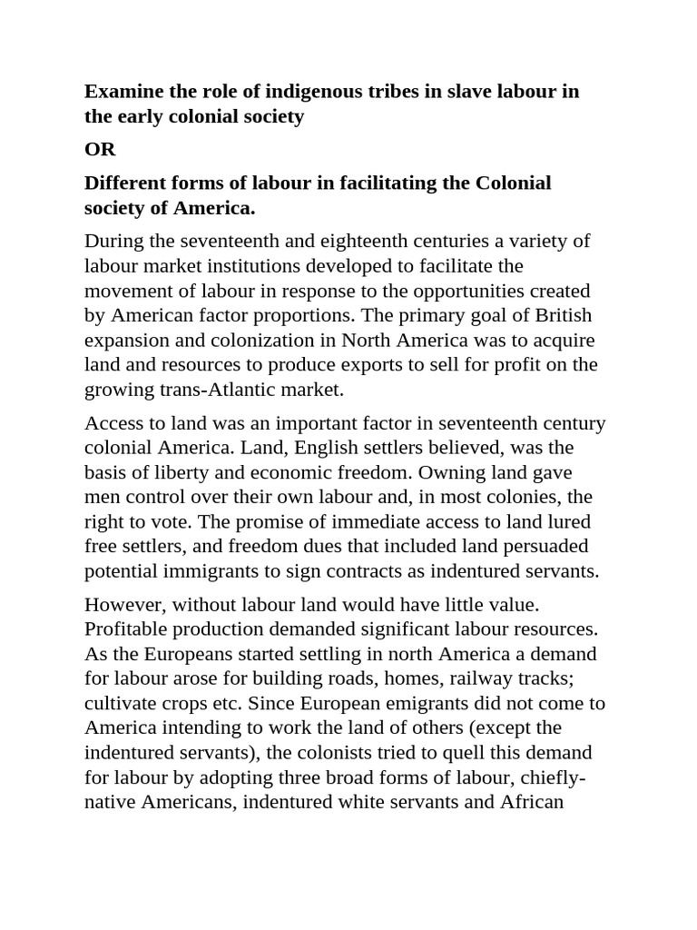 Types of Labour Facilitating The Colonial Society of America | PDF ...