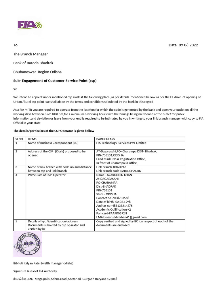 FORWARDING LETTER FOR BOB | PDF