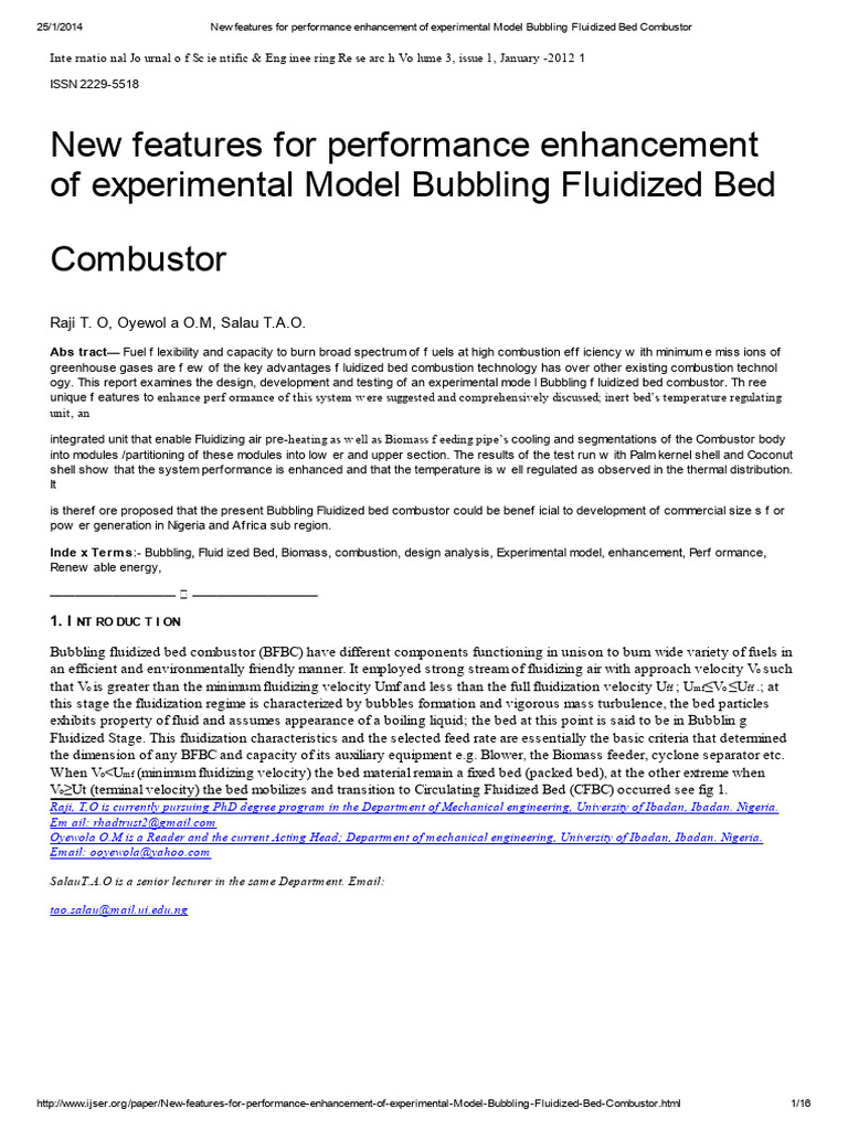 New features for performance enhancement of experimental Model Bubbling Fluidized Bed Combustor ...