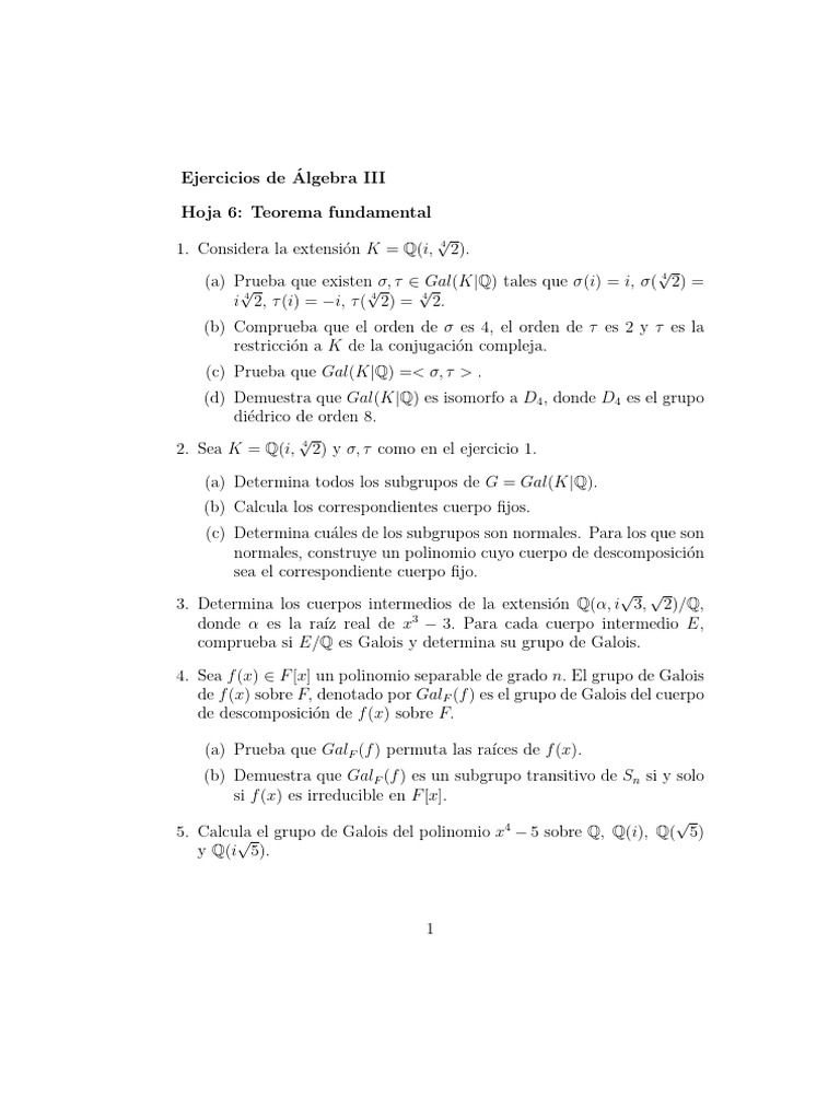 Hoja 6 | PDF | Campo (Matemáticas) | Grupo (Matemáticas)