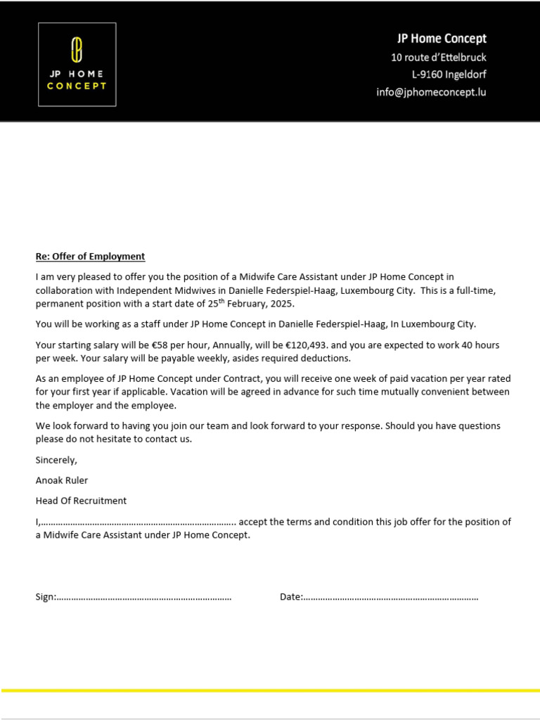 JP Home Job Offer For Haneefah | PDF