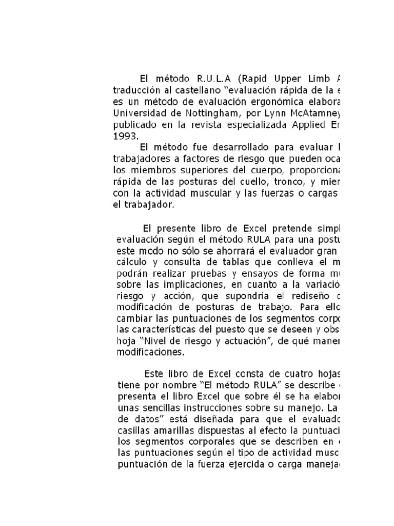 Método Rula | PDF | Sistema musculoesquelético | Extremidades (anatomía)