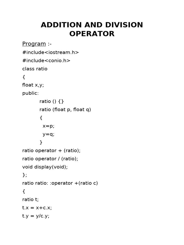 Addition and Division Operator Printout | PDF