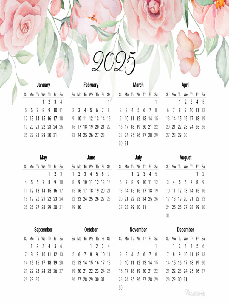 Year Calendar Rose 2025 | PDF