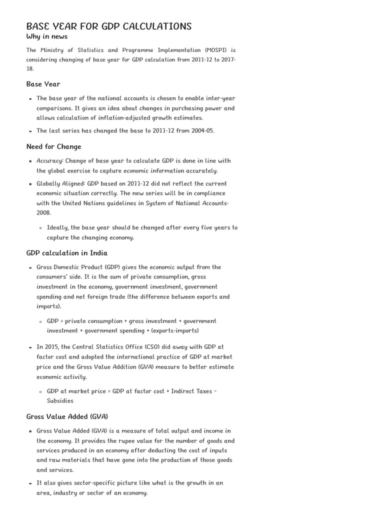 BASE YEAR CHANGE AND GVA VS GDP | PDF | Gross Domestic Product | Gross ...