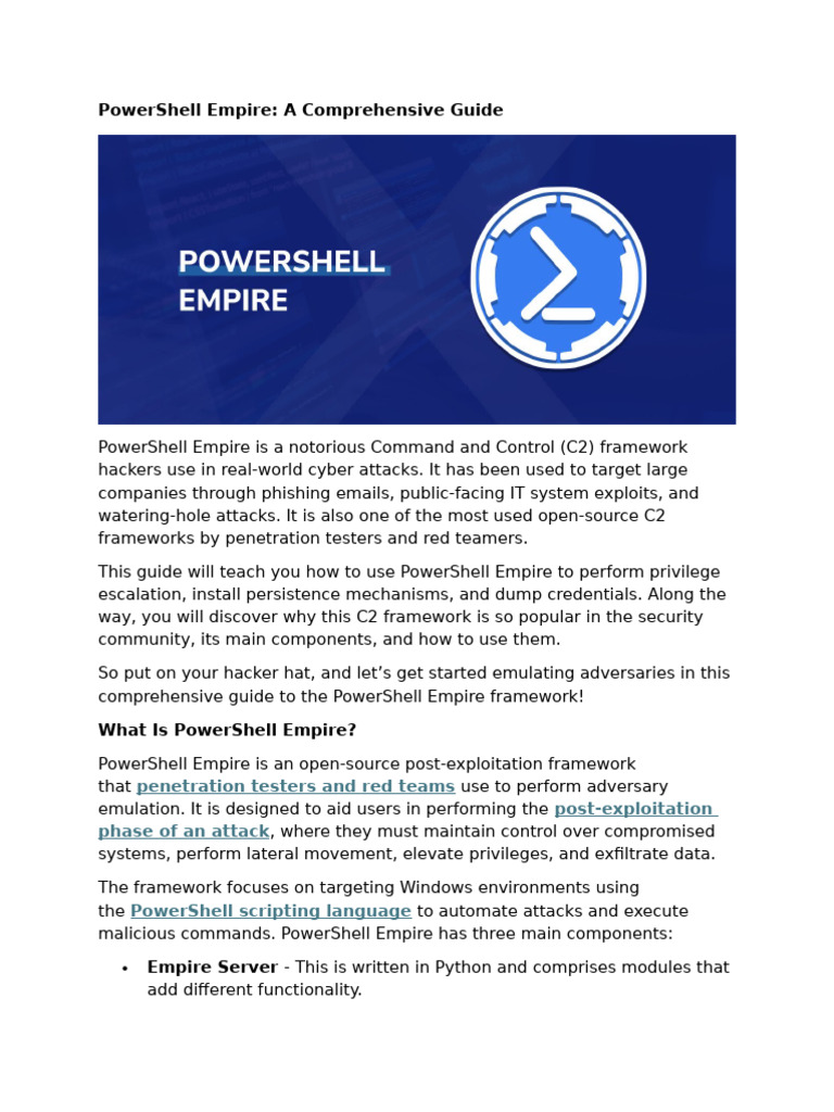 PowerShell Empire A Comprehensive Guide | PDF | Computer Science | Information Technology Management