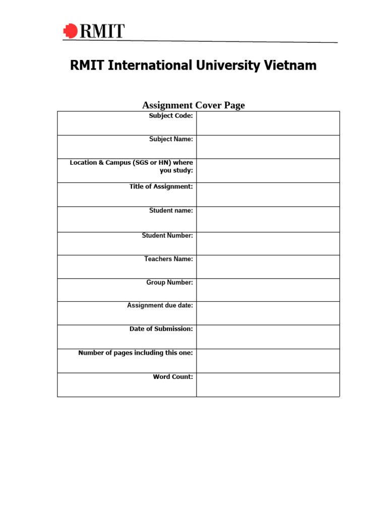 RMIT Vietnam Assignment Cover | PDF