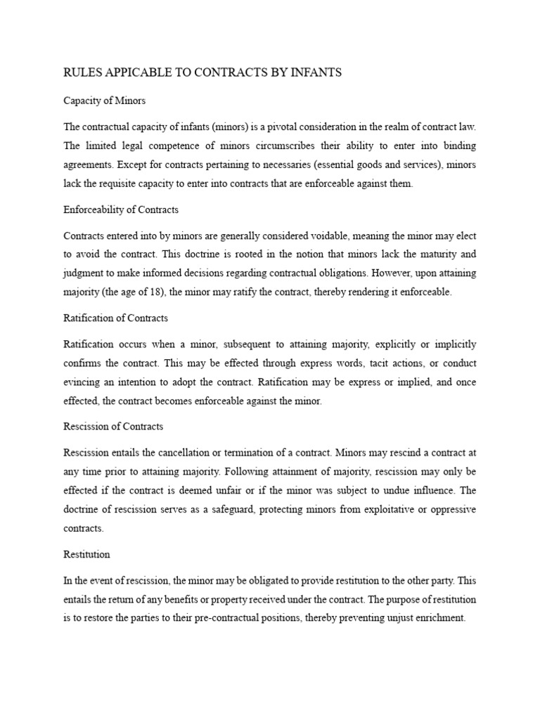 Rules Appicable To Contracts by Infants | PDF | Law Of Obligations ...