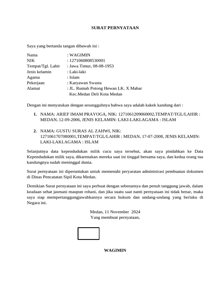 SURAT PERNYATAAN Pindah Data Diki | PDF