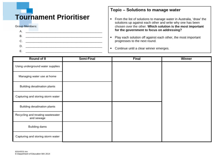 3.3 Tournament Prioritiser - Solutions To Manage Water | PDF