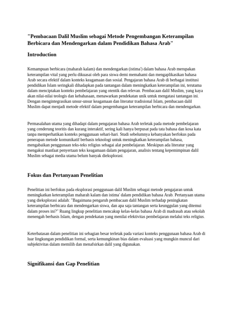 Pembacaan Dalil Muslim Sebagai Metode Pengembangan Keterampilan ...