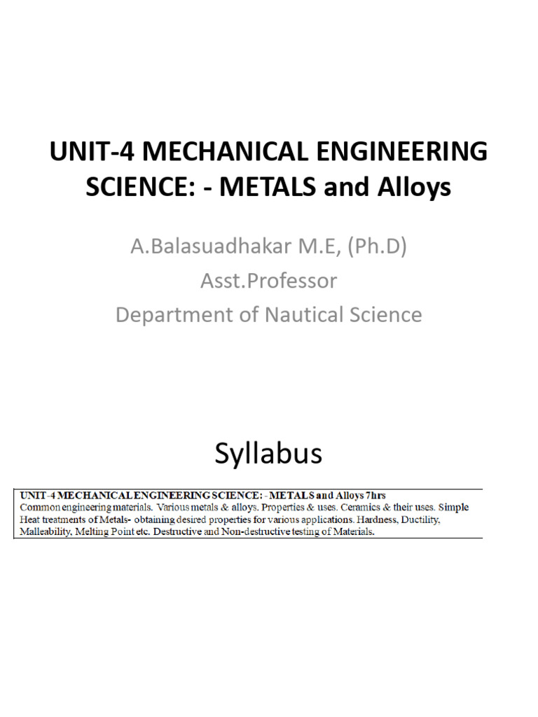 Unit-4 Mechanical Engineering Science | PDF | Metals | Alloy