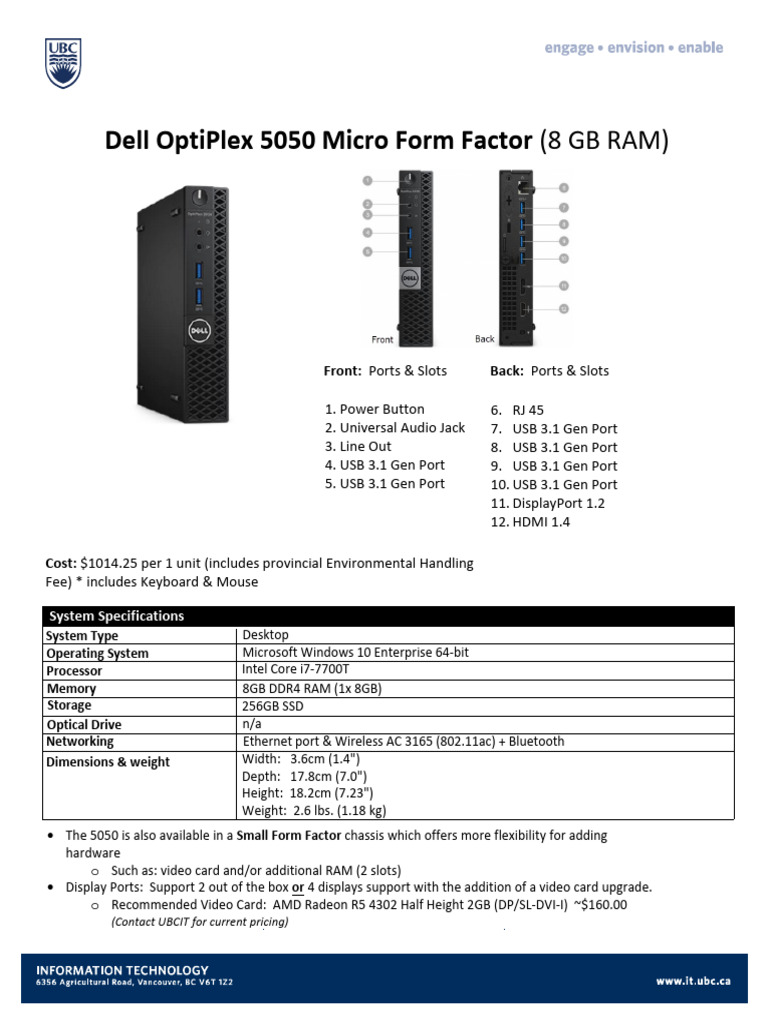 Dell OptiPlex 5050 Micro Specs & Price | PDF