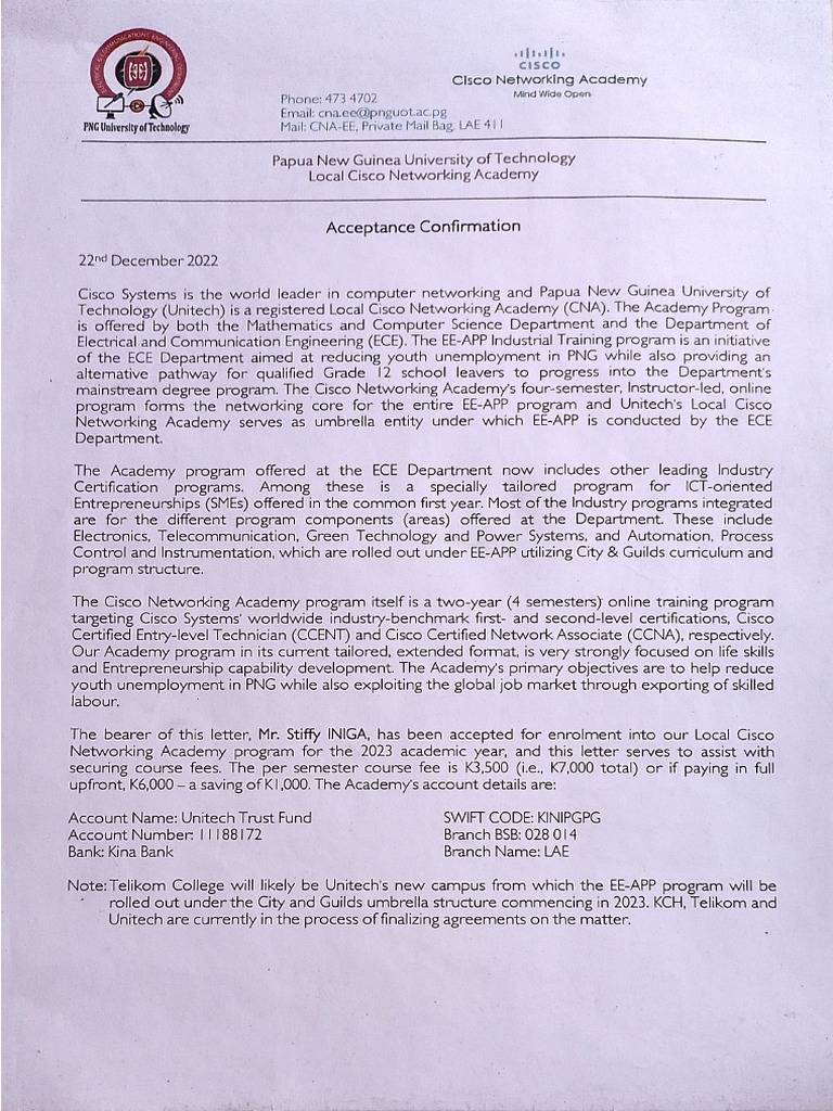 UoT, Acceptance Letter, PG 1 | PDF