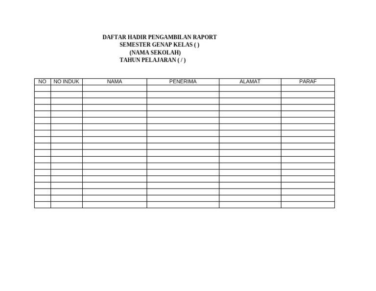 Daftar Hadir Pengambilan Raport | PDF