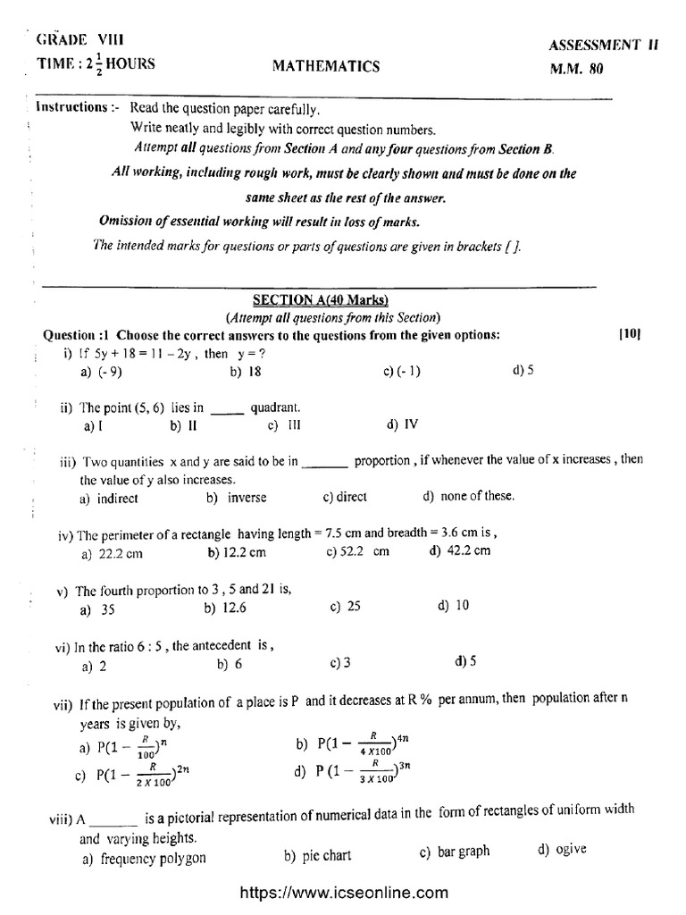 Icse Class 8 Assessment 2 Mathematics 290224 2024 | PDF