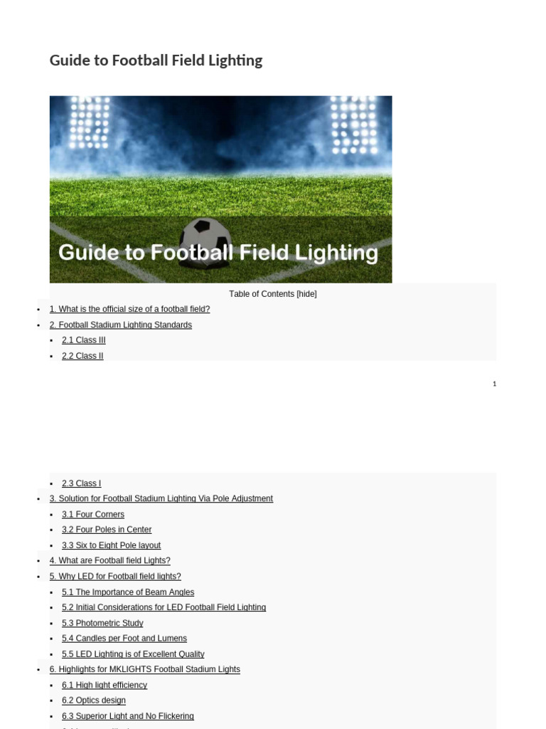 Football Field Lighting Standards Guide | PDF | Lighting | Street Light