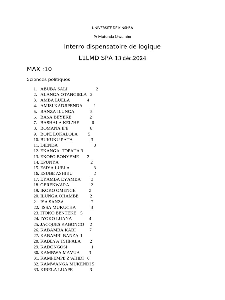 Interro Dispensatoire de Logique L1Lmd Spa MAX:10: Sciences Politiques | PDF