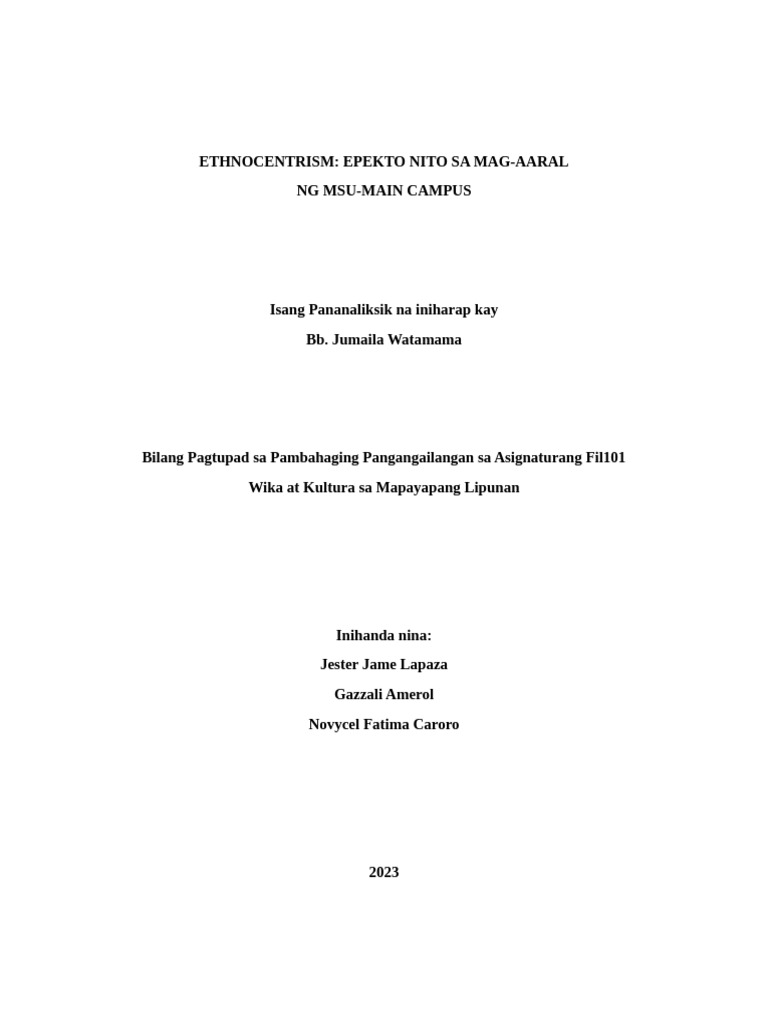ETHNOCENTRISM Not Final Nga 1st Draft | PDF