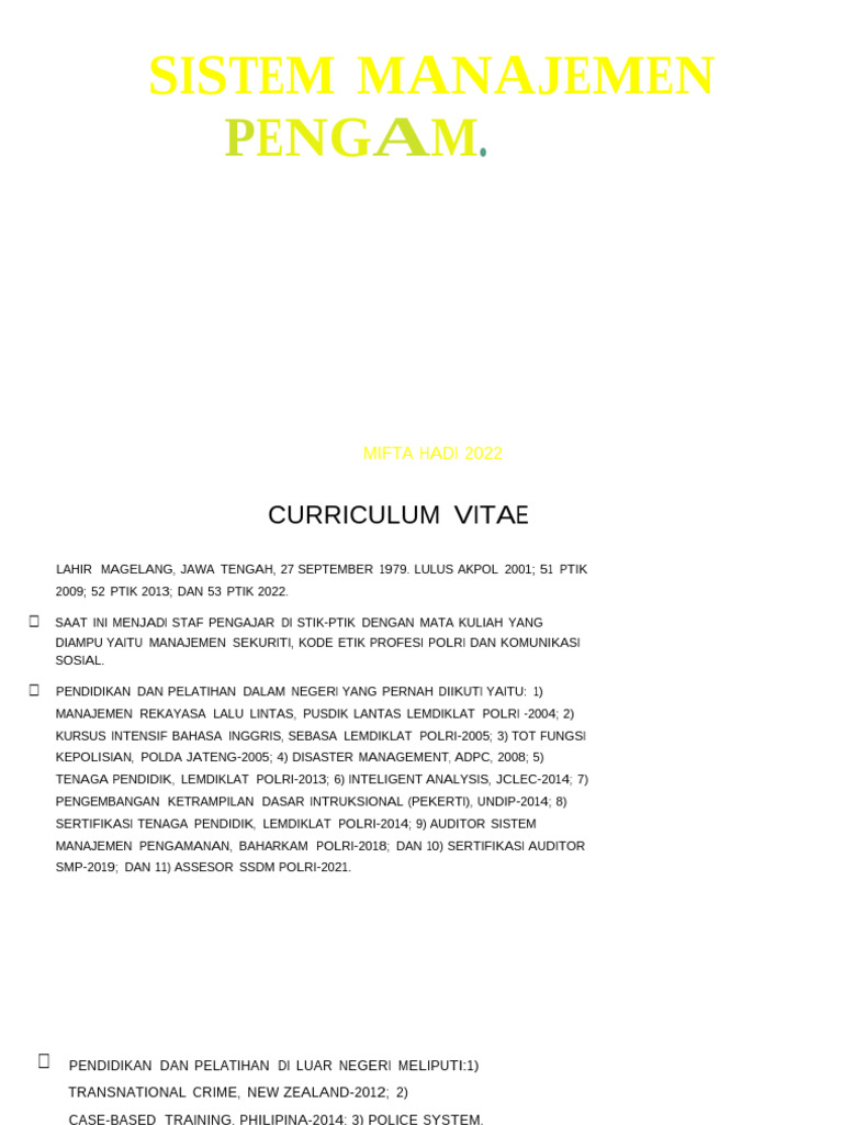 CV Mifta Hadi: Pakar Manajemen Keamanan | PDF