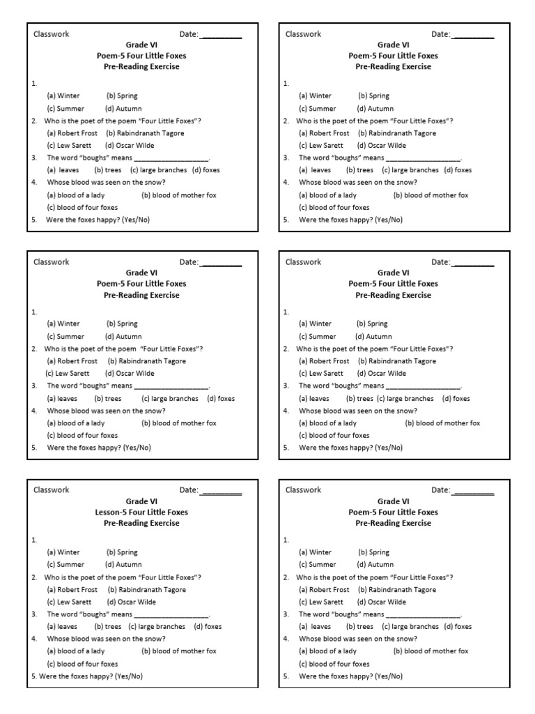 6TH Pre Reading Foxes | PDF | Poetry