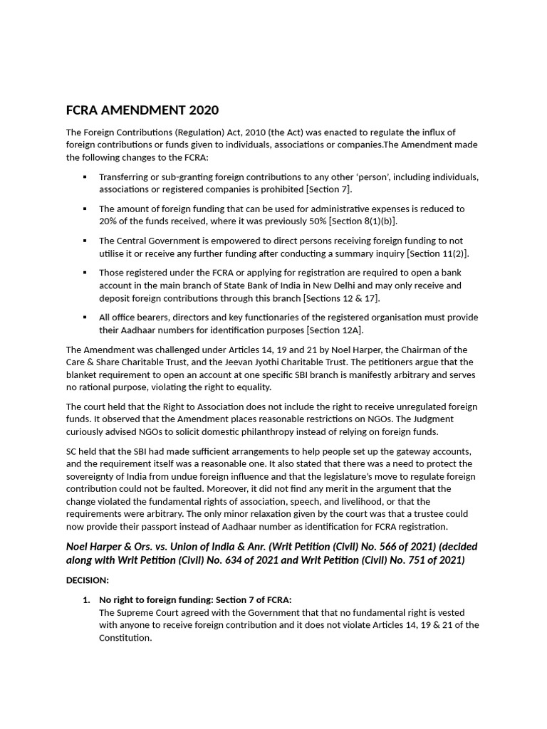 Fcra Amendment 2020 | PDF | Tax Deduction | Charitable Organization