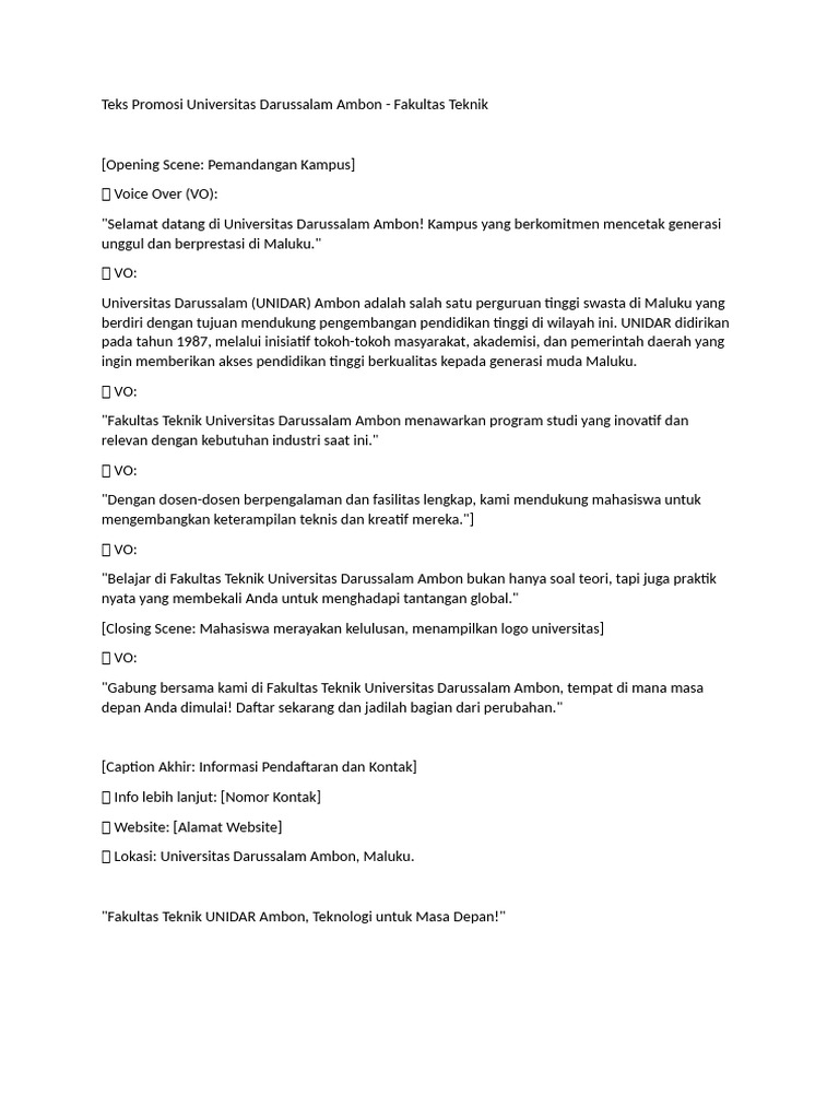 Teks Promosi Universitas Darussalam Ambon | PDF