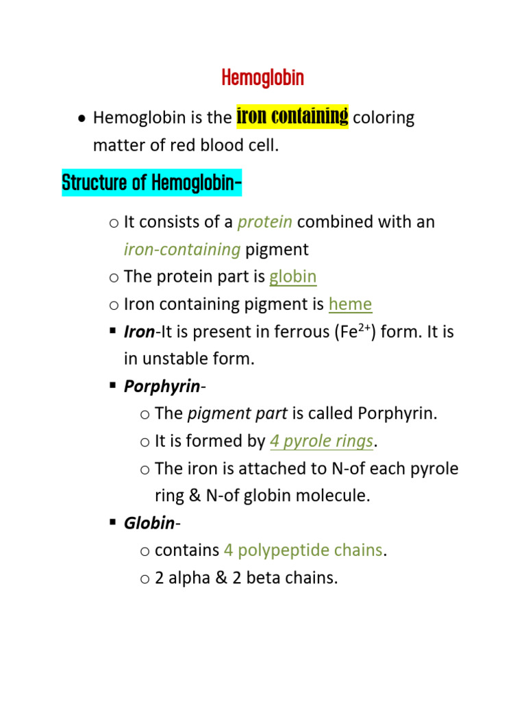 Hemoglobin Structure and Function Overview | PDF | Hemoglobin ...
