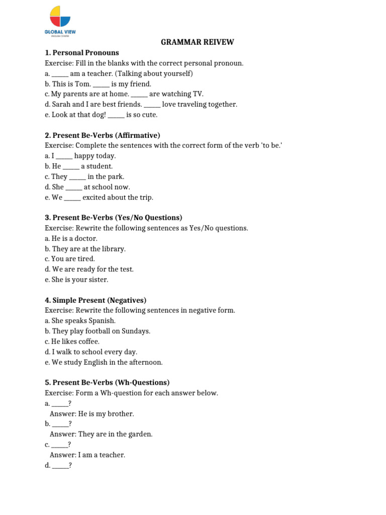 GRAMMAR_REVIEW_U1_4 | PDF | Linguistic Morphology | Syntax