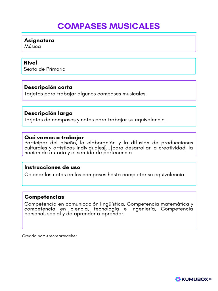 Tarjetas de Compases Musicales Primaria | PDF