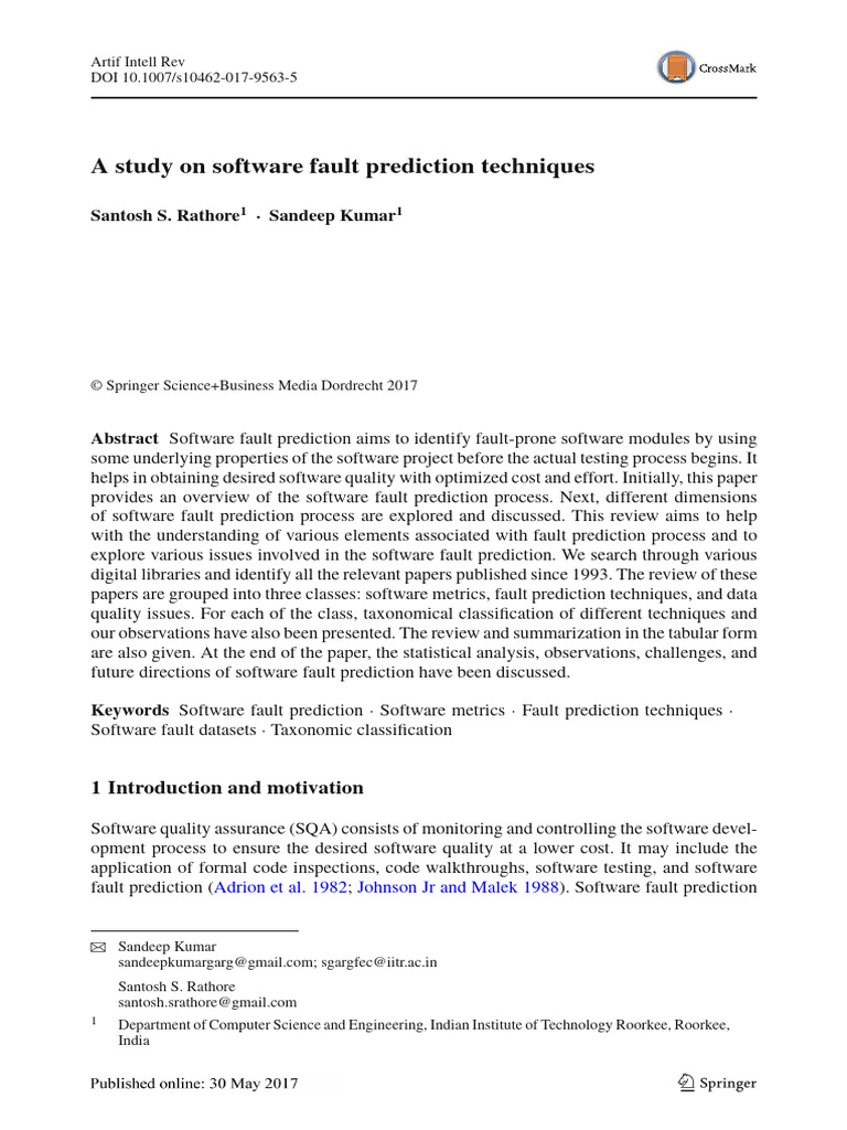A Study On Software Fault Prediction Techniques | PDF | Prediction | Regression Analysis