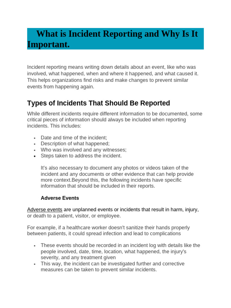 What Is Incident Reporting and Why Is It Important New | PDF | Risk ...