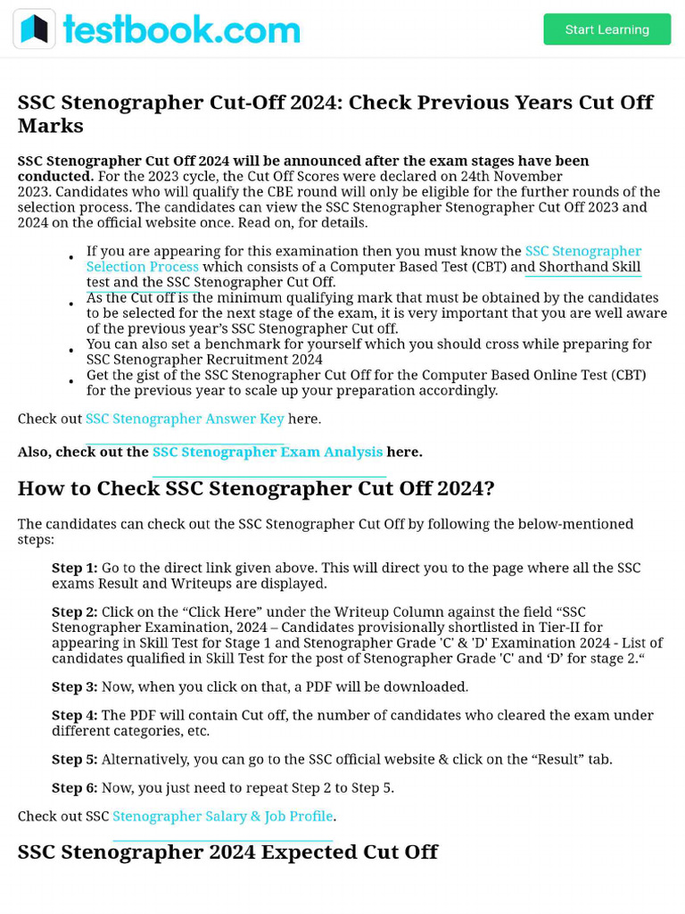 SSC Stenographer Cut-Off 2024 - Check Previous Years Cut Off Marks | PDF
