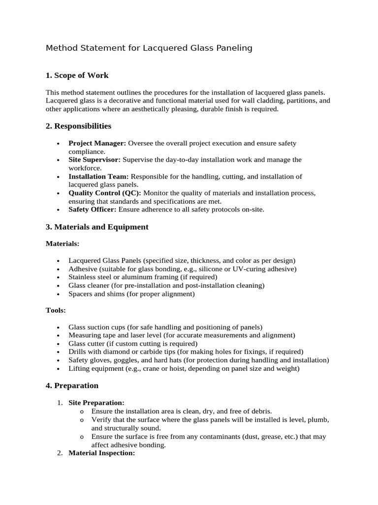 Lacquered Glass Panel Installation Guide | PDF | Adhesive | Glasses