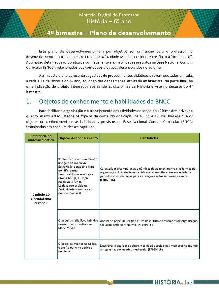 24 HIST DOC 6ANO 4BIM Plano de Desenvolvimento TRT | PDF | Idade Média | Feudalismo