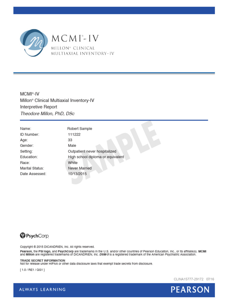 MCMI IV Annot Interp Sample RPT | PDF | Personality Disorder | Mental ...