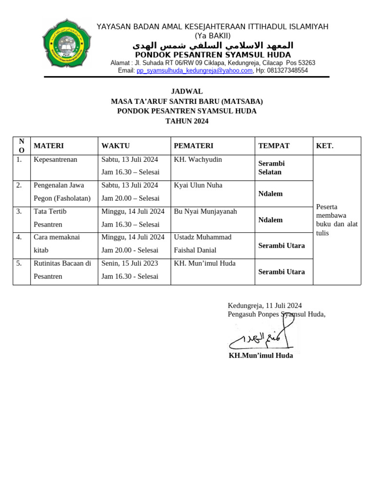 Jadwal Matsaba 2024 | PDF
