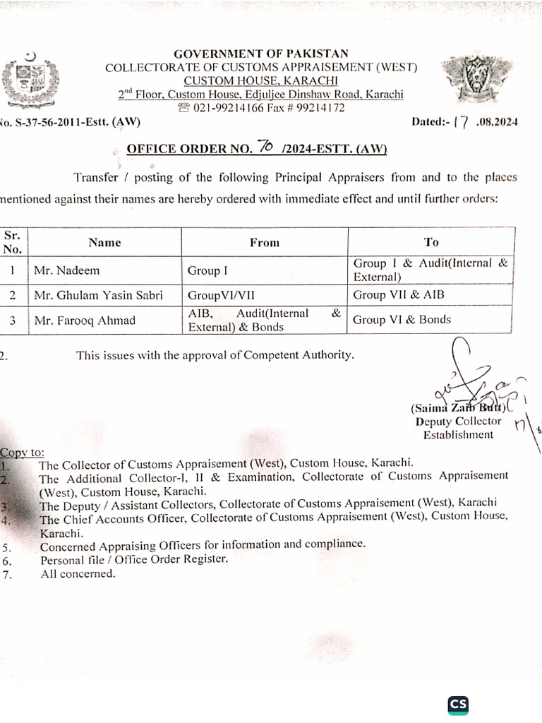 Transfer Posting of PA | PDF
